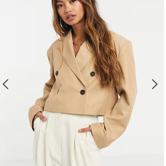 ASOS | Jackets & Coats | Nwt Asos Tan Cropped Blazer Structured Suit ...